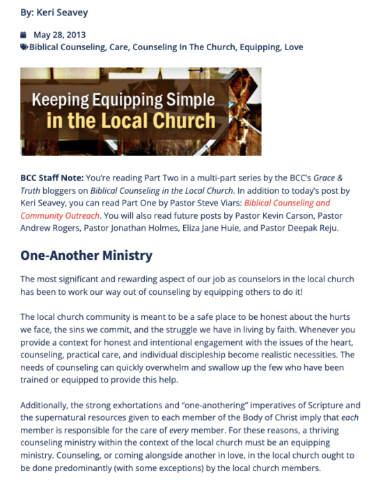 Biblical Counselling in the Local Church – Biblical Counselling Toolkit